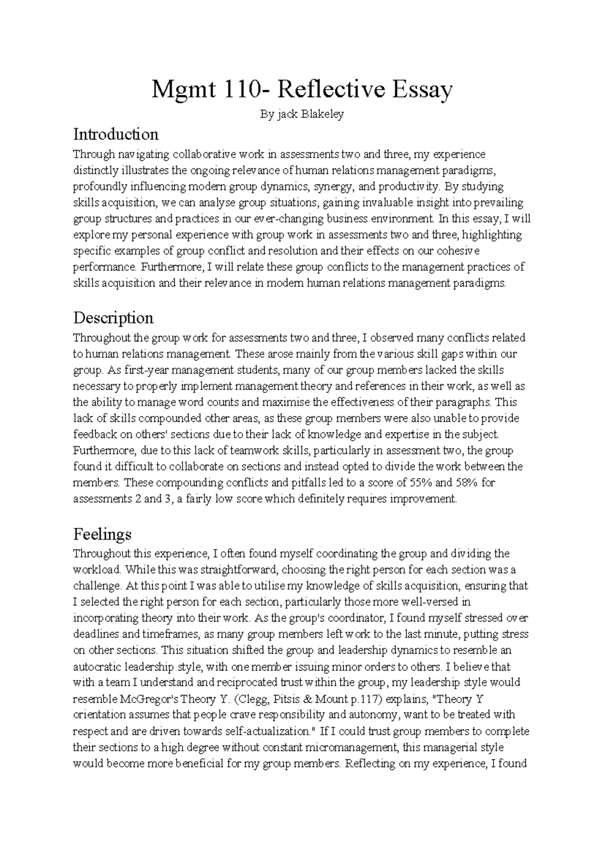 MGMT 110- Reflective Essay - Mgmt 110- Reflective Essay By jack ...