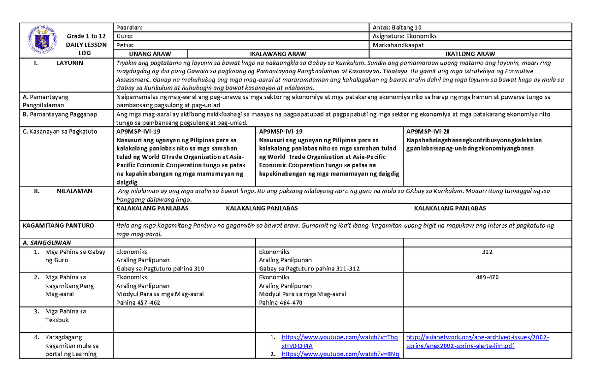 DLL 08 - DLL - Grade 1 to 12 DAILY LESSON LOG Paaralan: Antas: Baitang ...