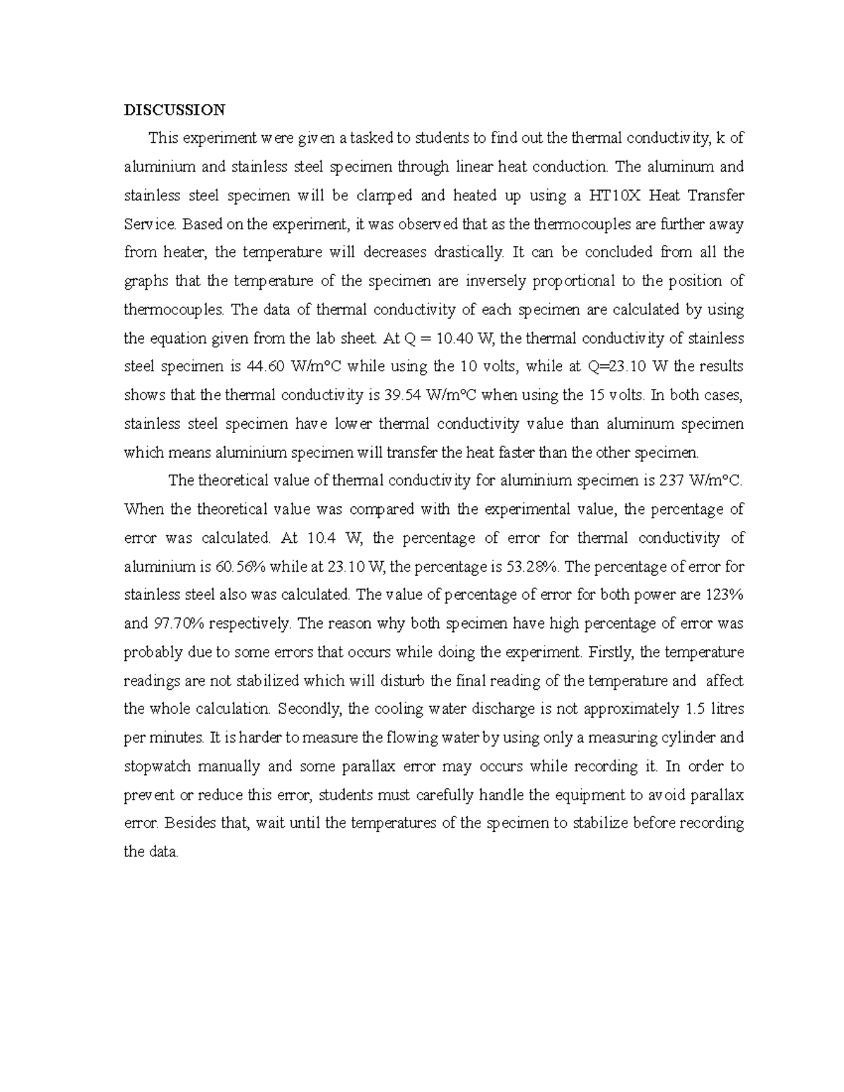 Discussion report - DISCUSSION This experiment were given a tasked to ...