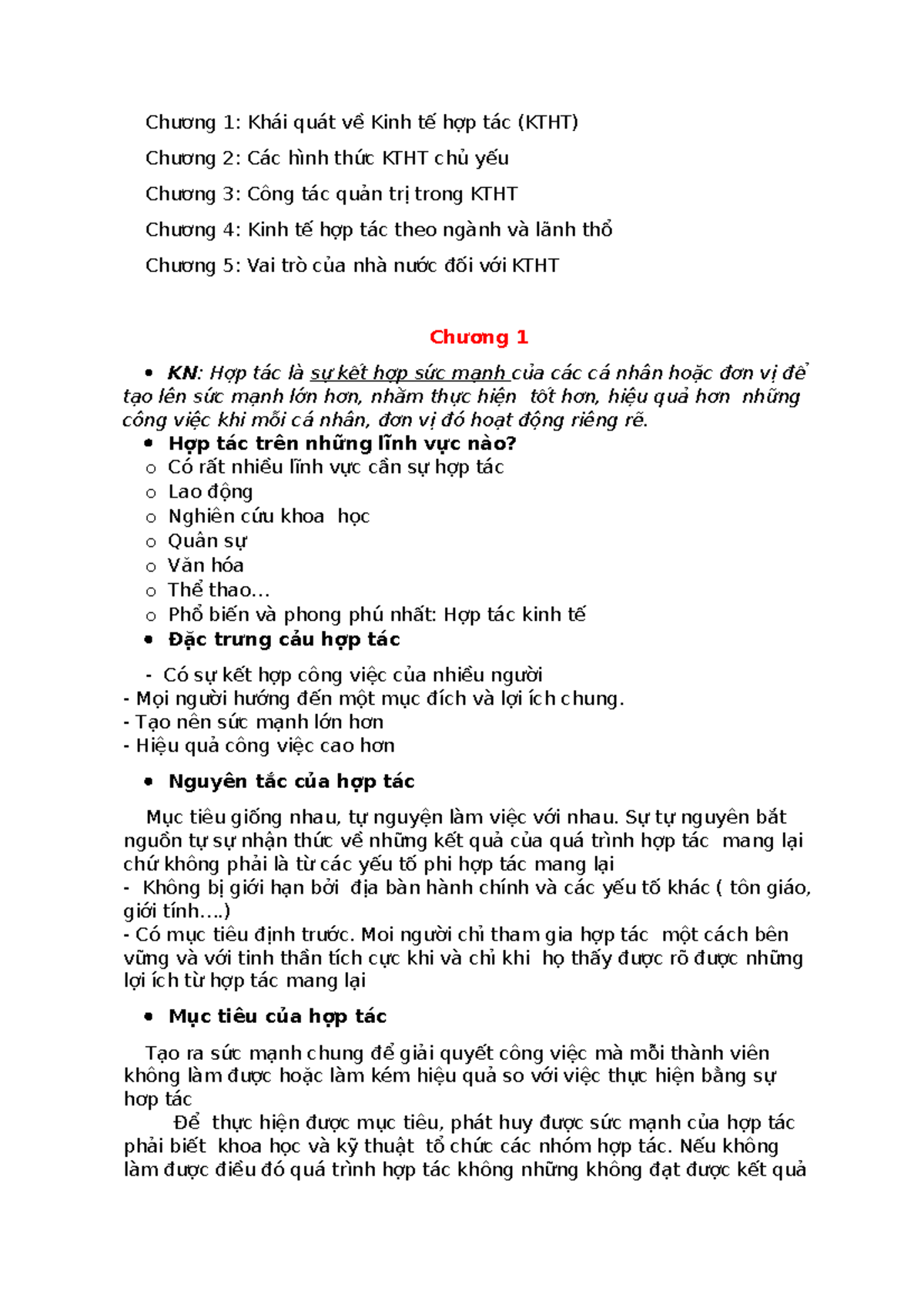 Ktht-de-cuong - ktht - Chương 1: Khái quát về Kinh tế hợp tác (KTHT ...