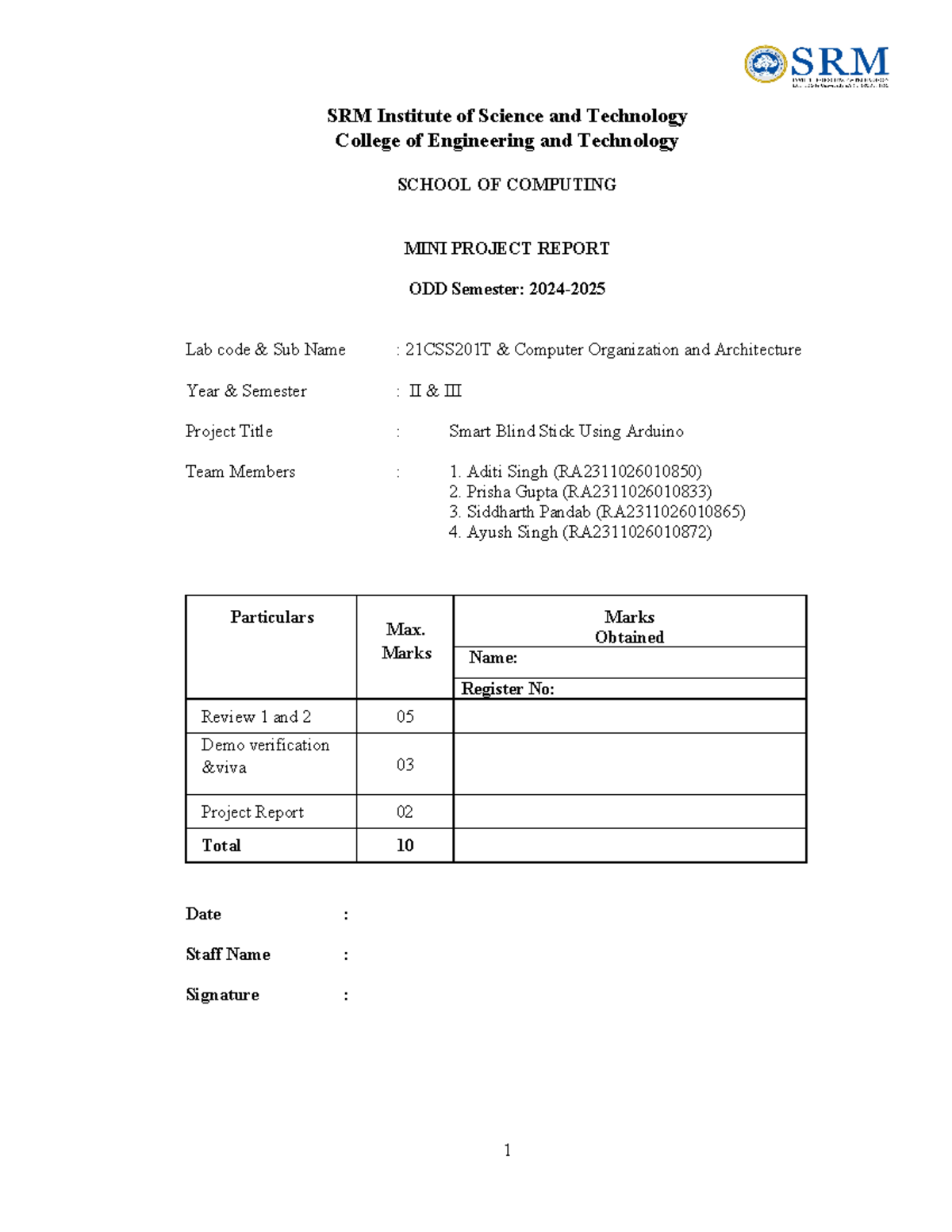 COA Project - SRM Institute of Science and Technology College of ...