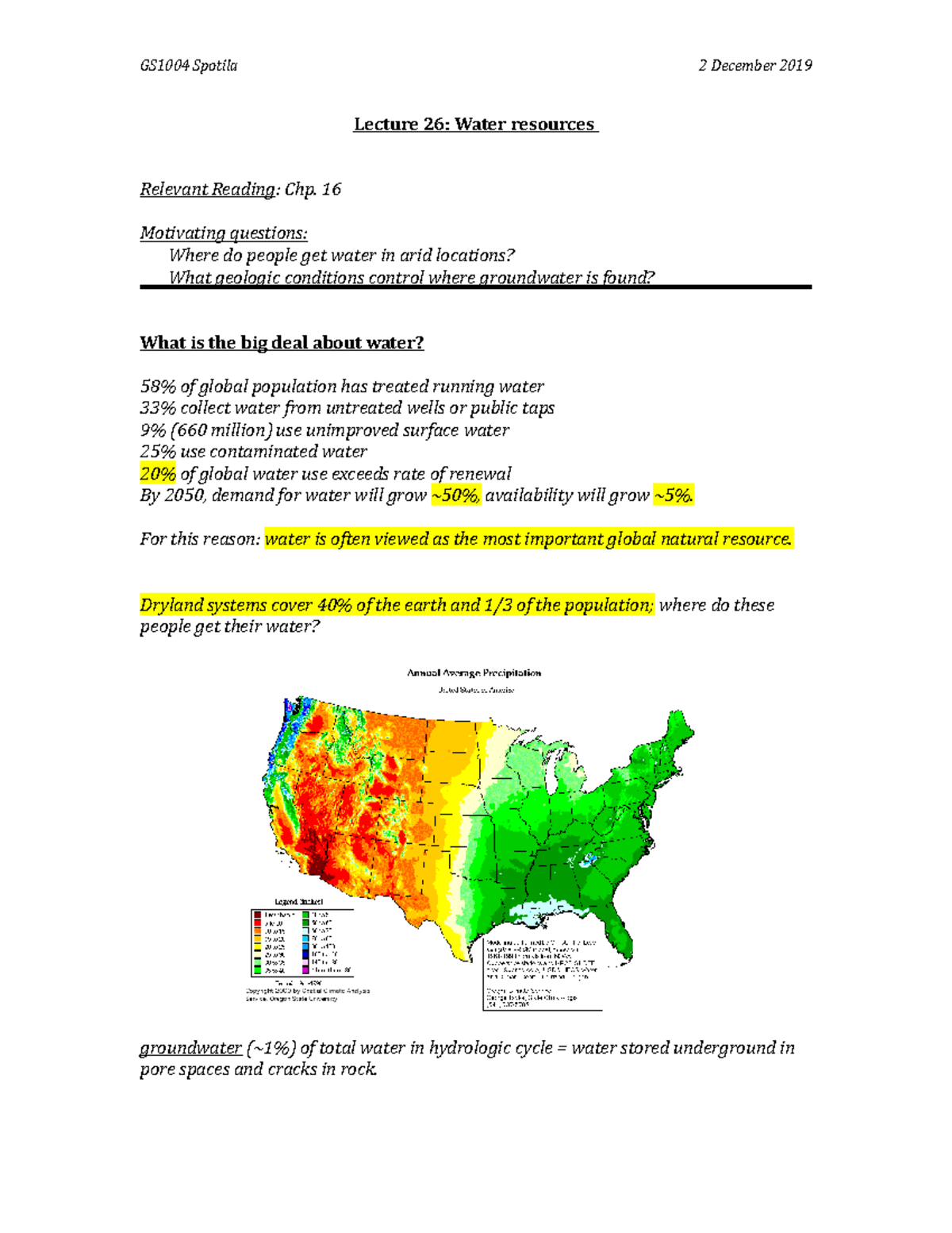 GEOS-Lecture Notes 26 - Lecture 26: Water resources Relevant Reading ...