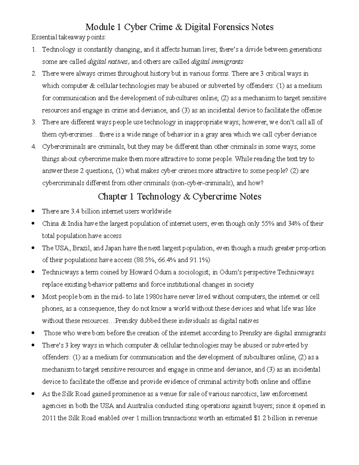 Chapter 1 Technology and Cybercrime Notes - Module 1 Cyber Crime ...