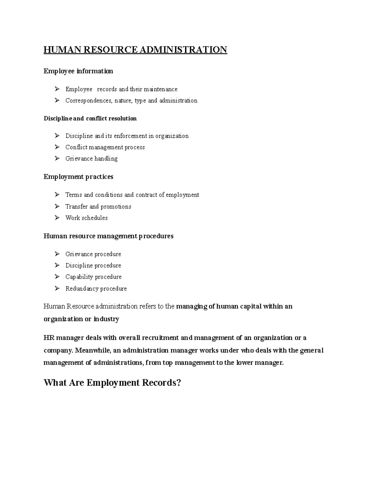 HRA - HUMAN RESOURCE ADMINISTRATION NOTES - HUMAN RESOURCE ...