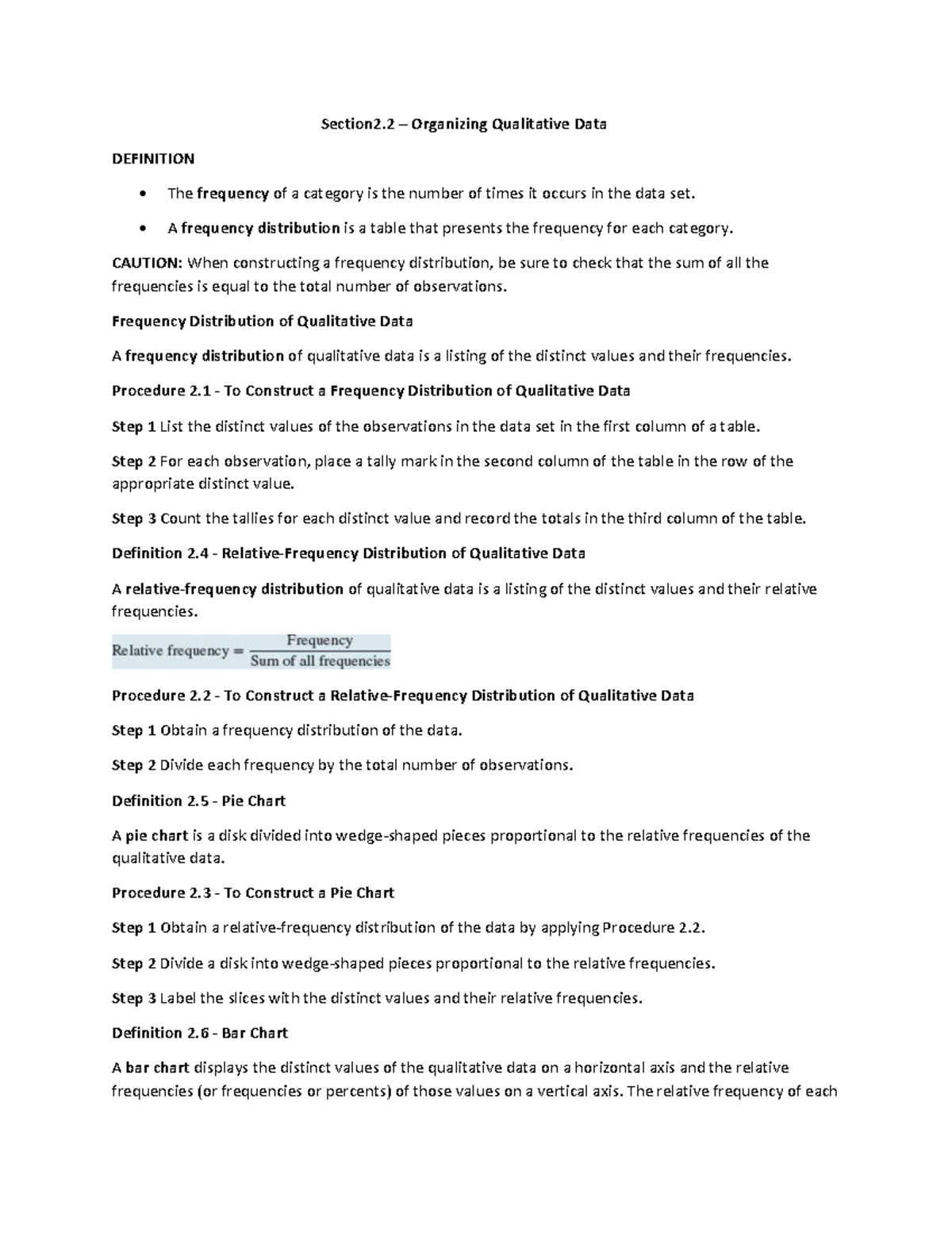 Section 2.2 pdf - Section2 – Organizing Qualitative Data DEFINITION The ...