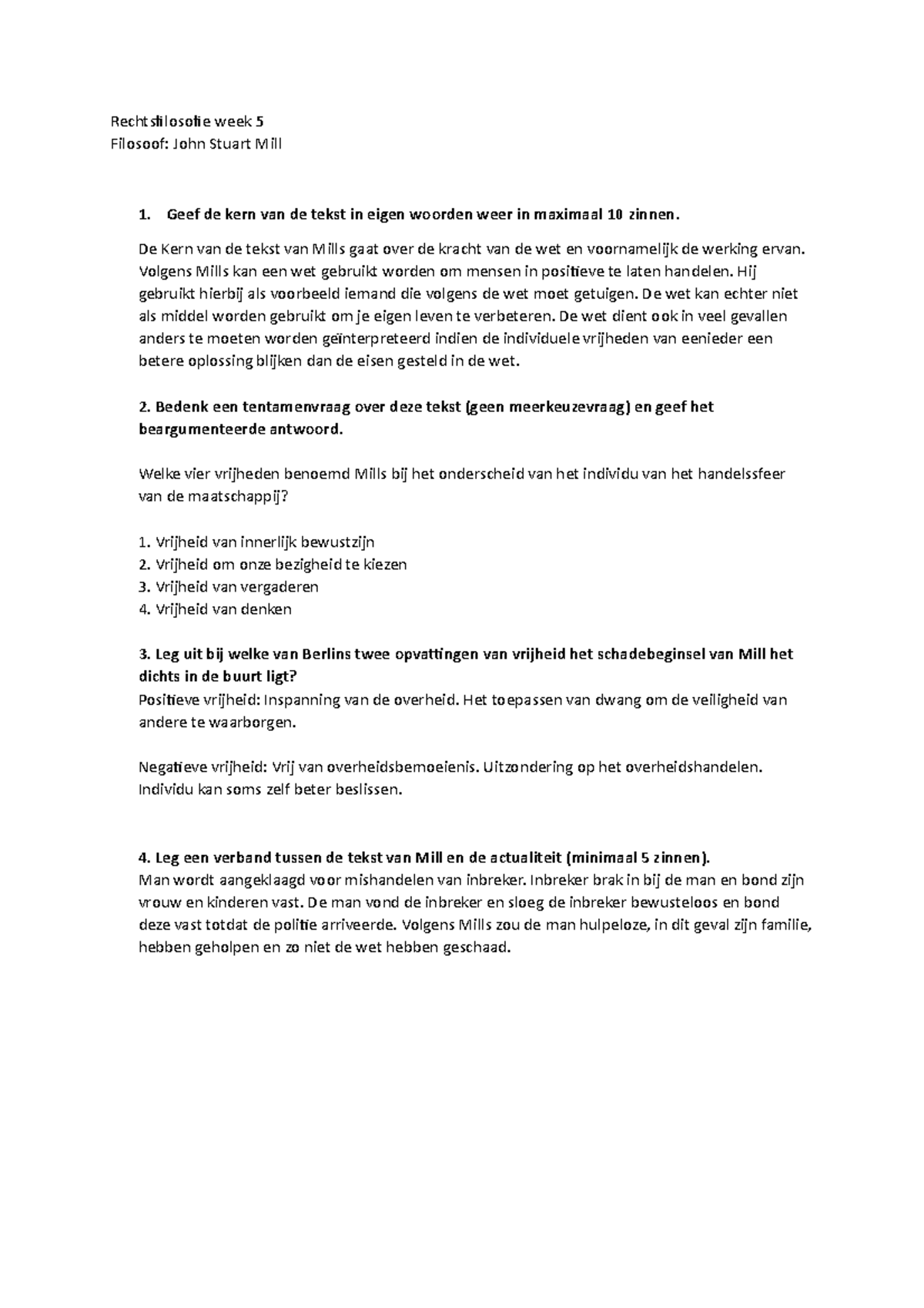Mills week 5 filosofie - Rechtsfilosofie week 5 Filosoof: John Stuart ...