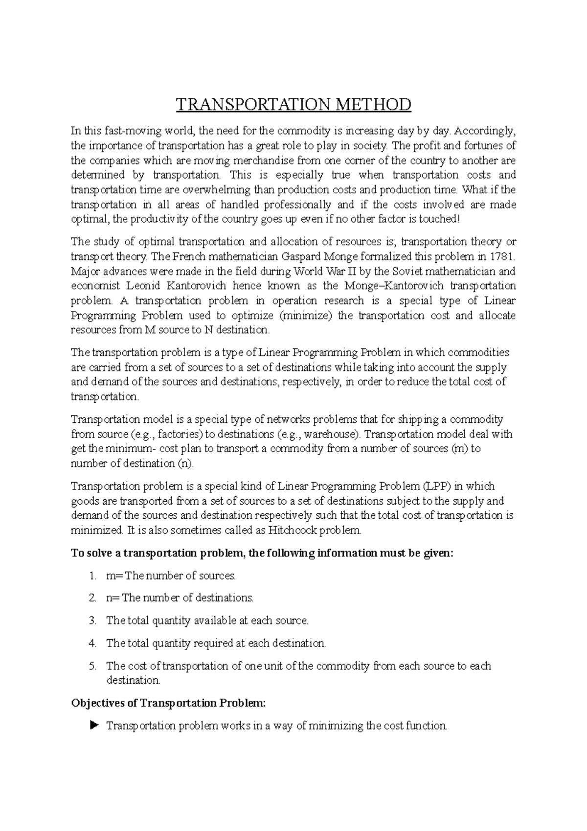 Transportation problem - TRANSPORTATION METHOD In this fast-moving ...