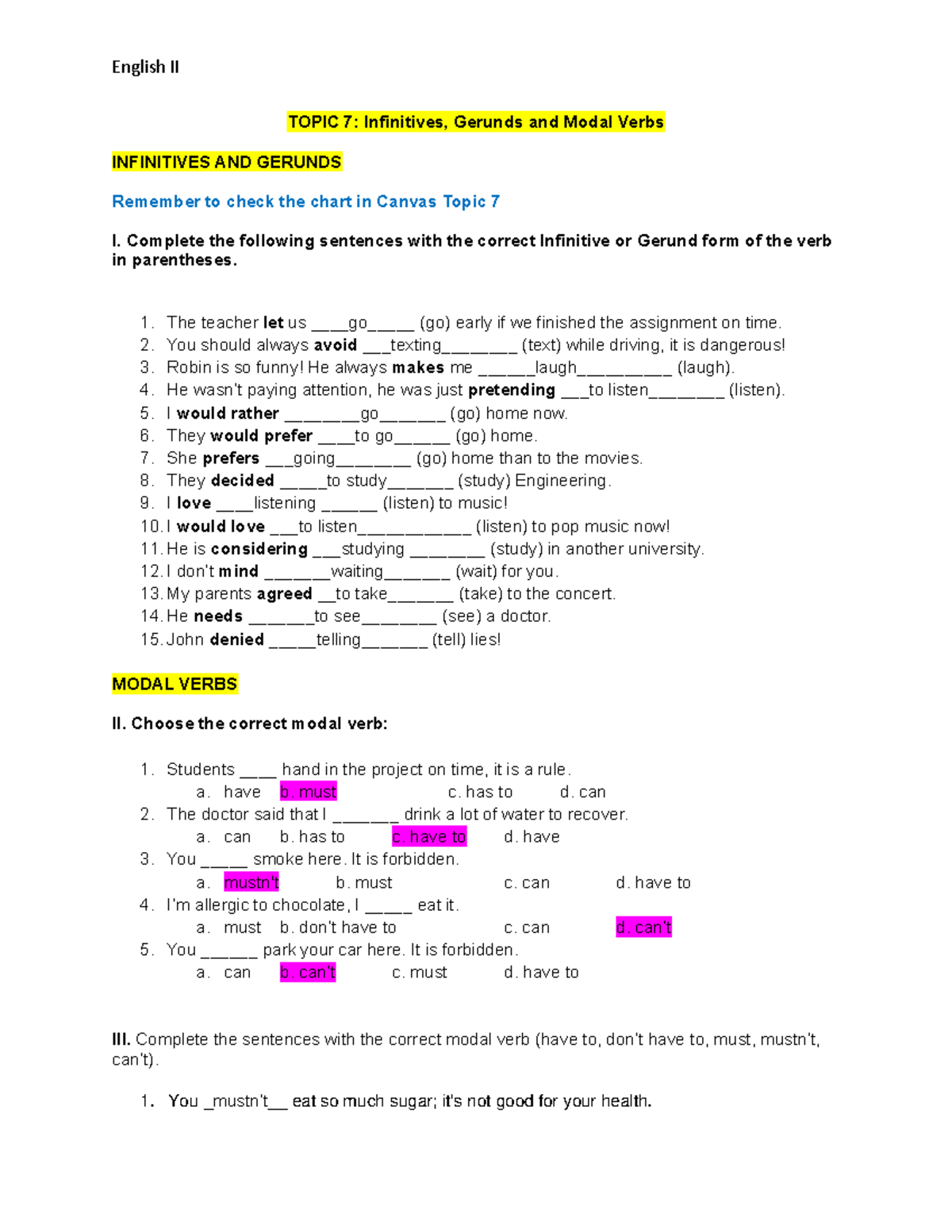 T7 Infinitives and Gerunds-1 - English II TOPIC 7 : Infinitives ...