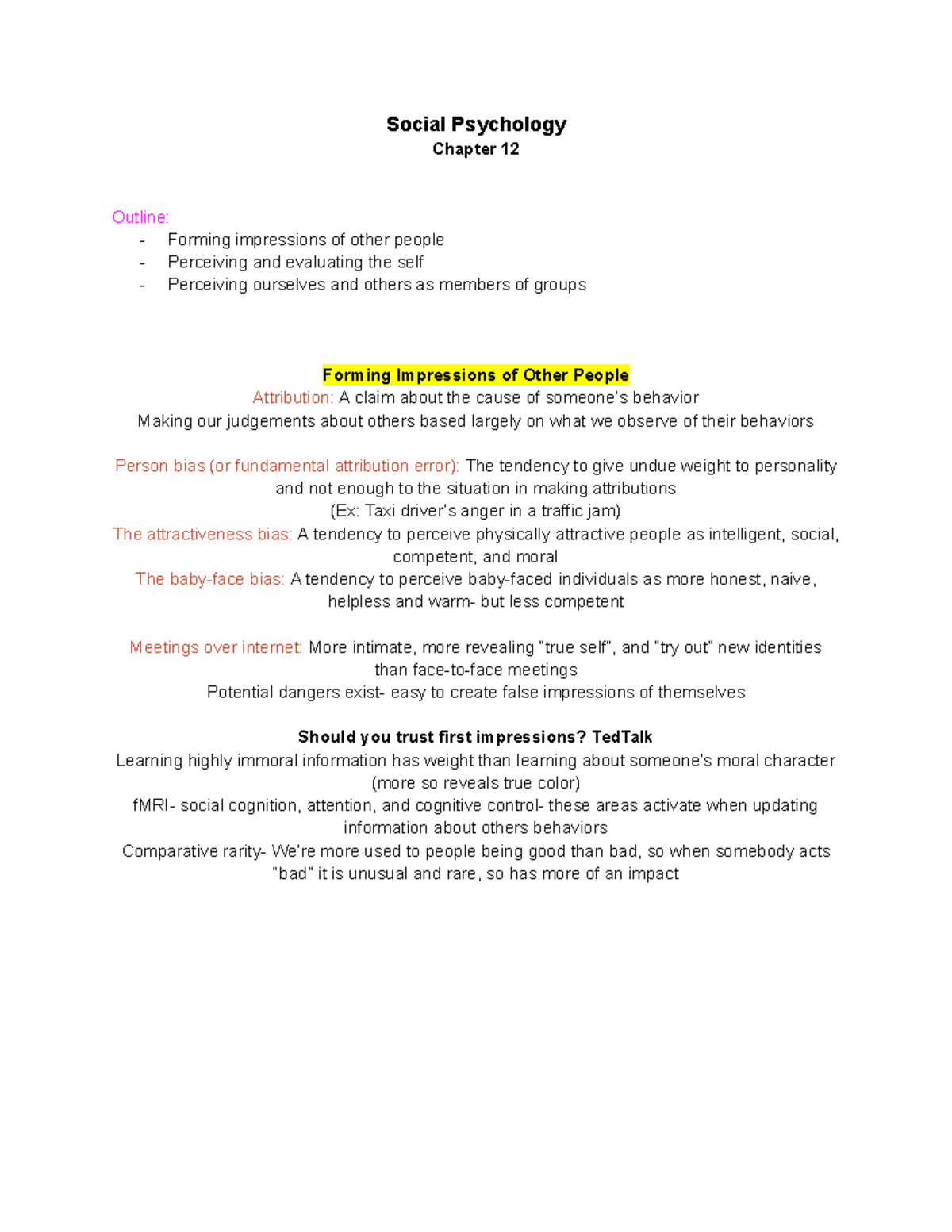 Psych 141- Social Psychology-2 - Social Psychology Chapter 12 Outline ...