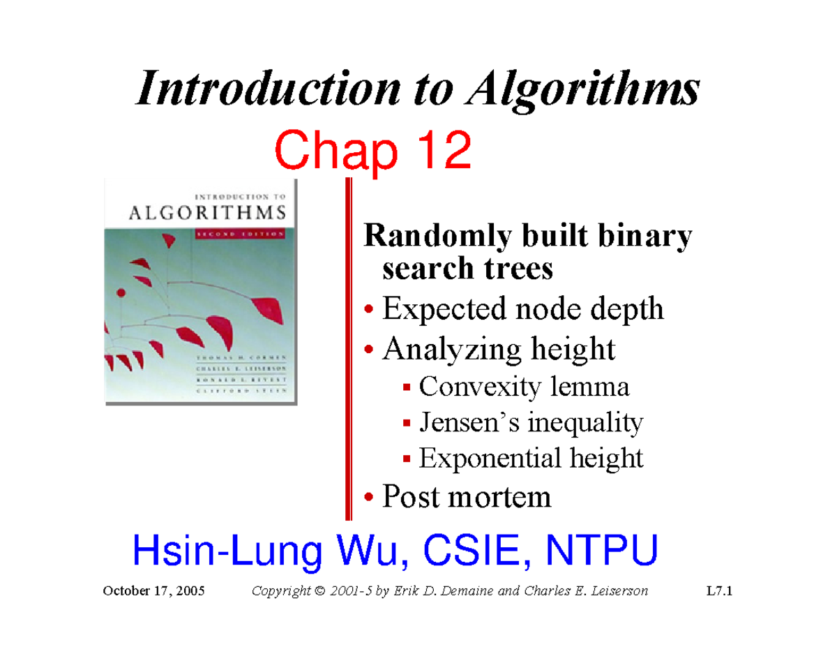 Chap12-updated-2015 1029 - Introduction to Algorithms Randomly built binary search trees ...
