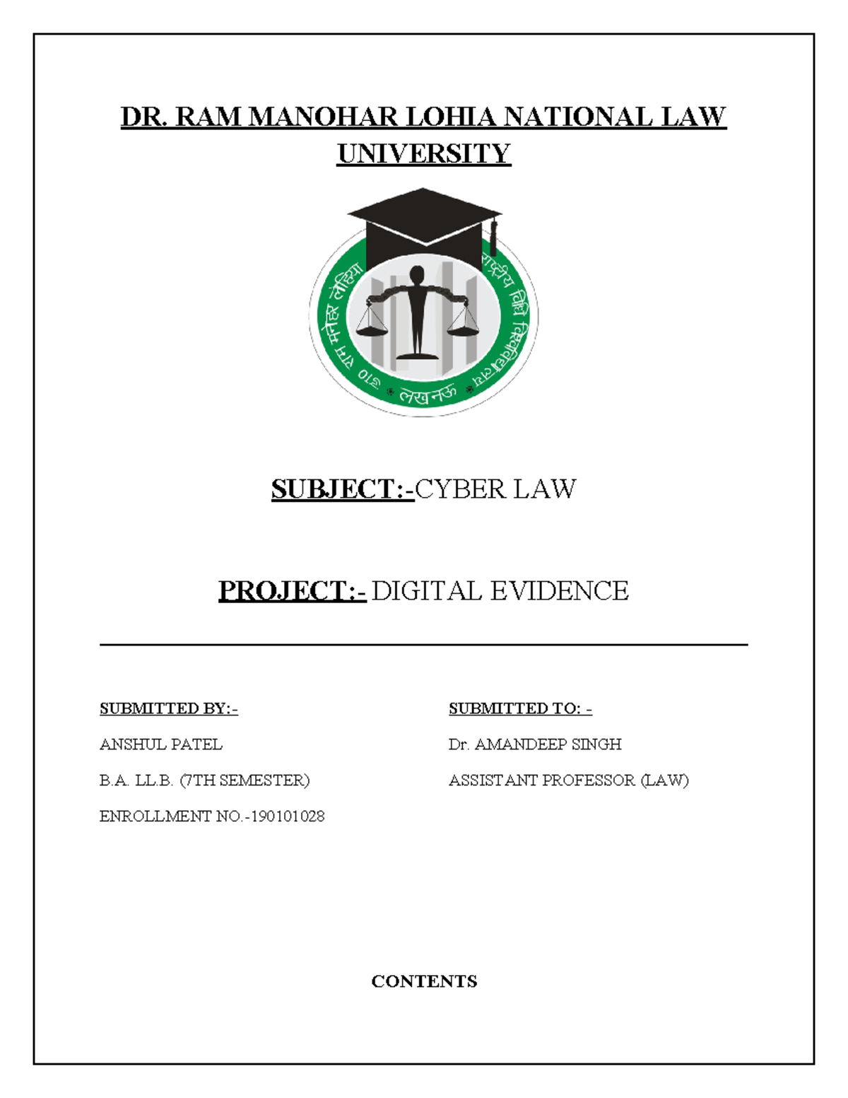 Cyber LAW Project - DR. RAM MANOHAR LOHIA NATIONAL LAW UNIVERSITY ...