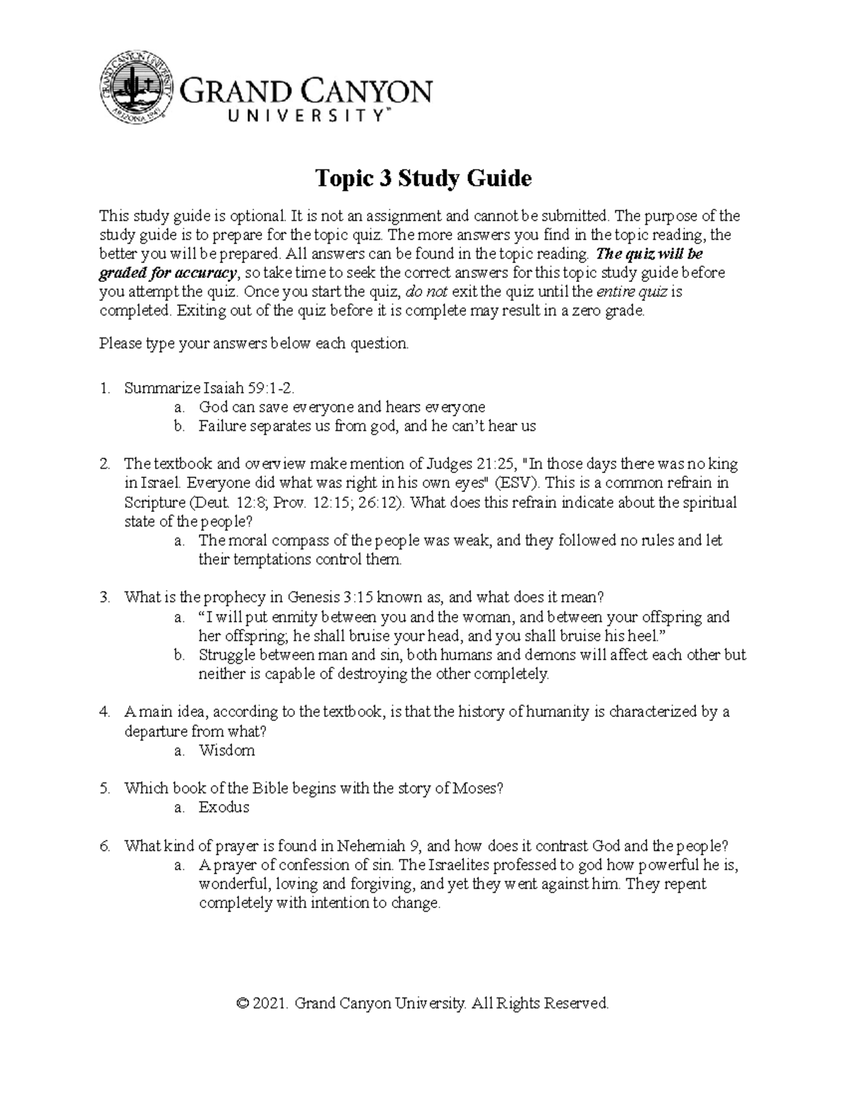 Study Guide 3 - Topic 3 Study Guide This study guide is optional. It is ...