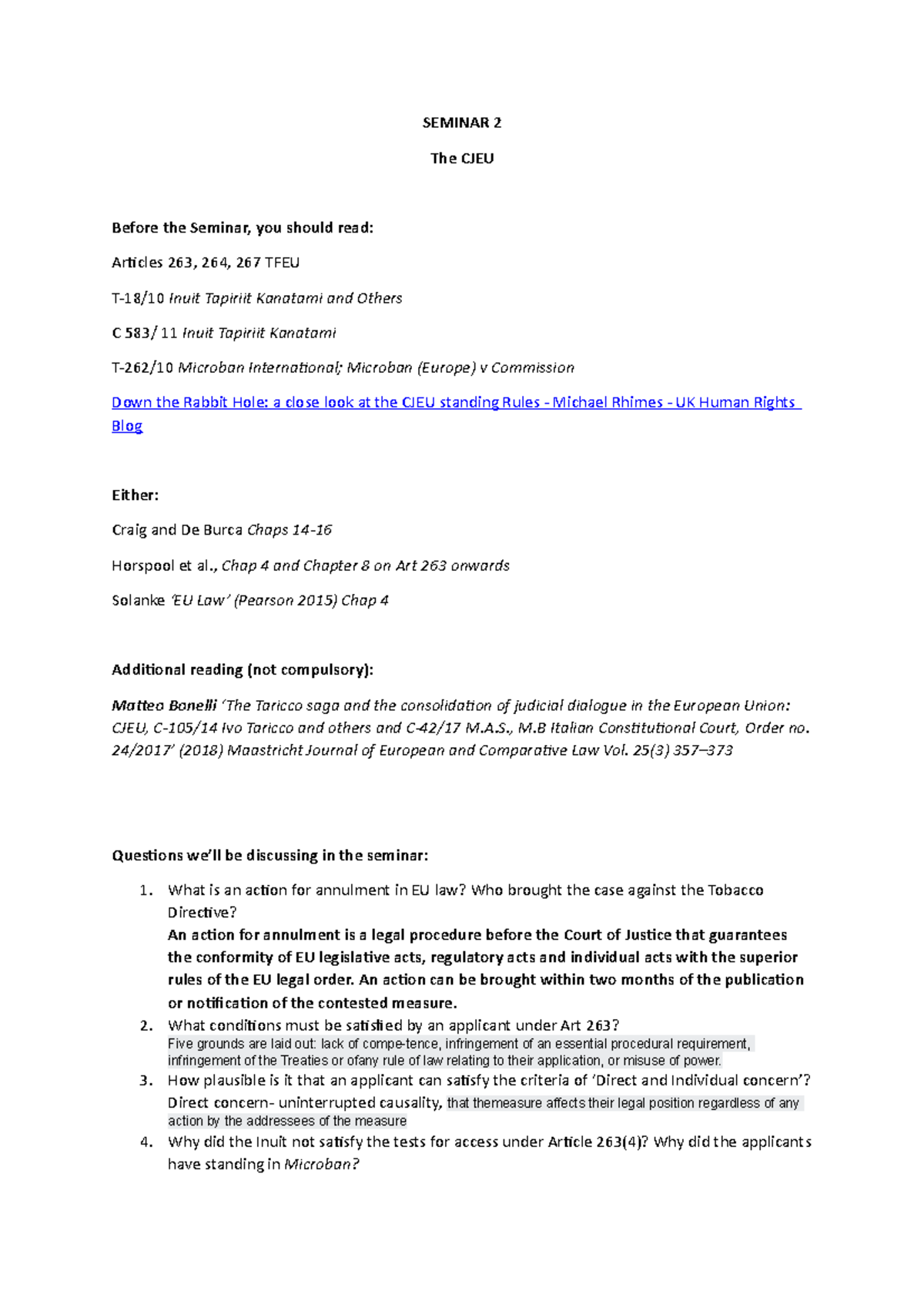 Seminar 2 - The CJEU - SEMINAR 2 The CJEU Before the Seminar, you ...