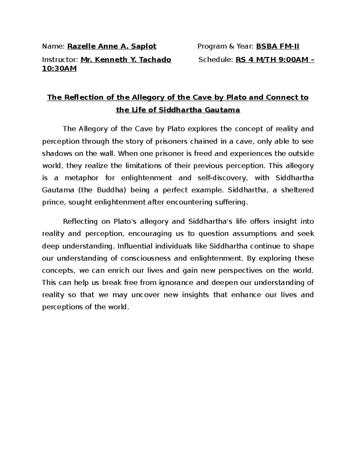 Reflection RS Saplot - Name: Razelle Anne A. Saplot Program & Year ...