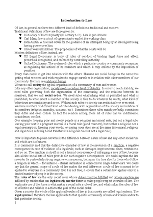 Possible questions for exam - Introduction To Law - Ca'Foscari - Studocu