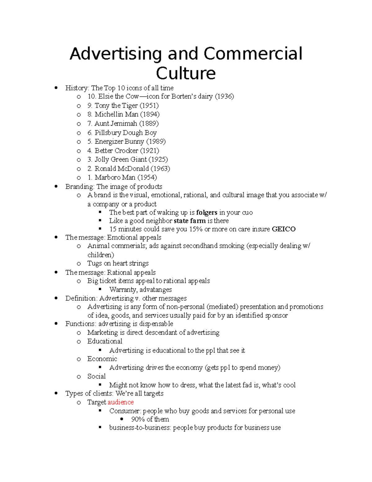 Chapter 11 Class Notes - Smethers lecture over advertising ...