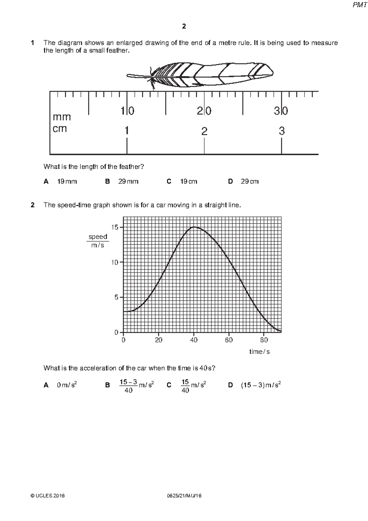PHYS 2A Exercise 17 - 2 © UCLES 2016 0625/21/M/J/ 1 The diagram shows ...