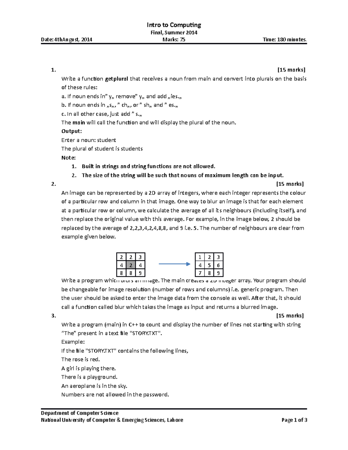 Final Summer 1 - Practice questions - Intro to Computing Final, Summer ...
