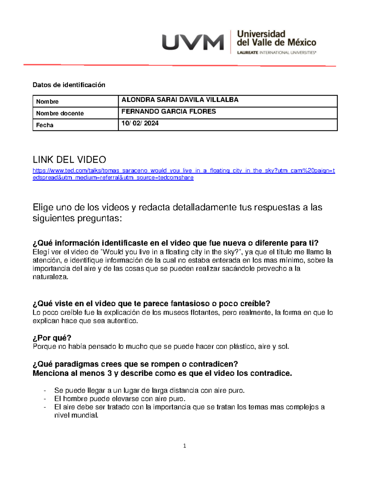 A4 ASDV 2024 - tarea - 1 Datos de identificación LINK DEL VIDEO - Studocu