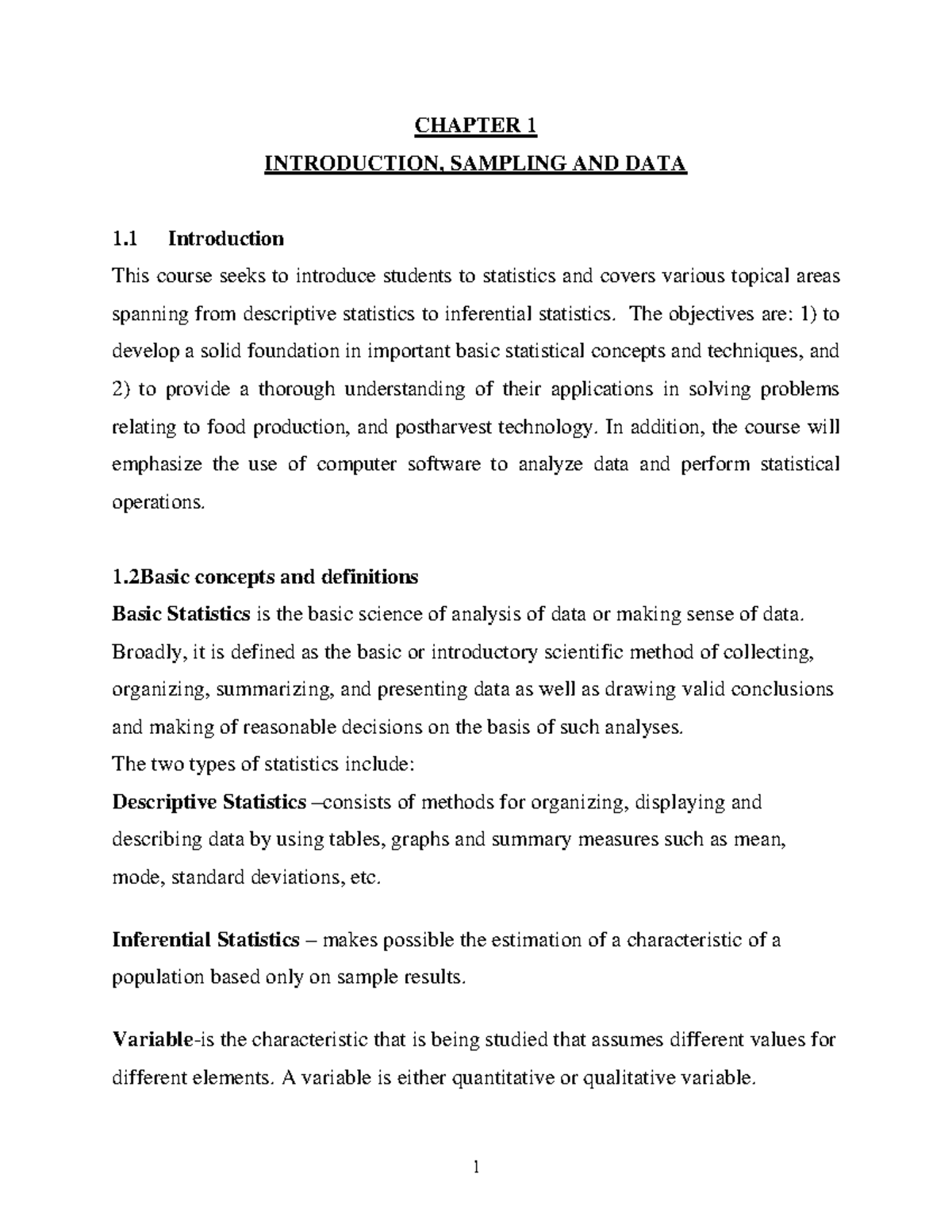 Stats and probe for computer science-1 - CHAPTER 1 INTRODUCTION ...