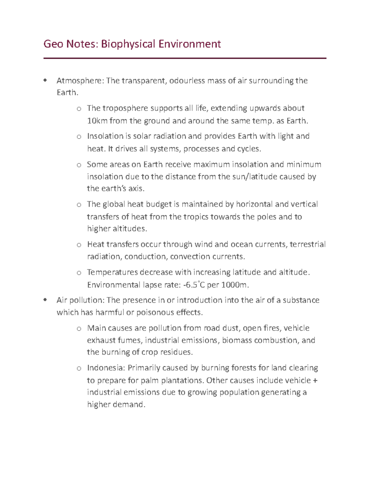 Notes on Biophysical Environment - Geo Notes: Biophysical Environment ...
