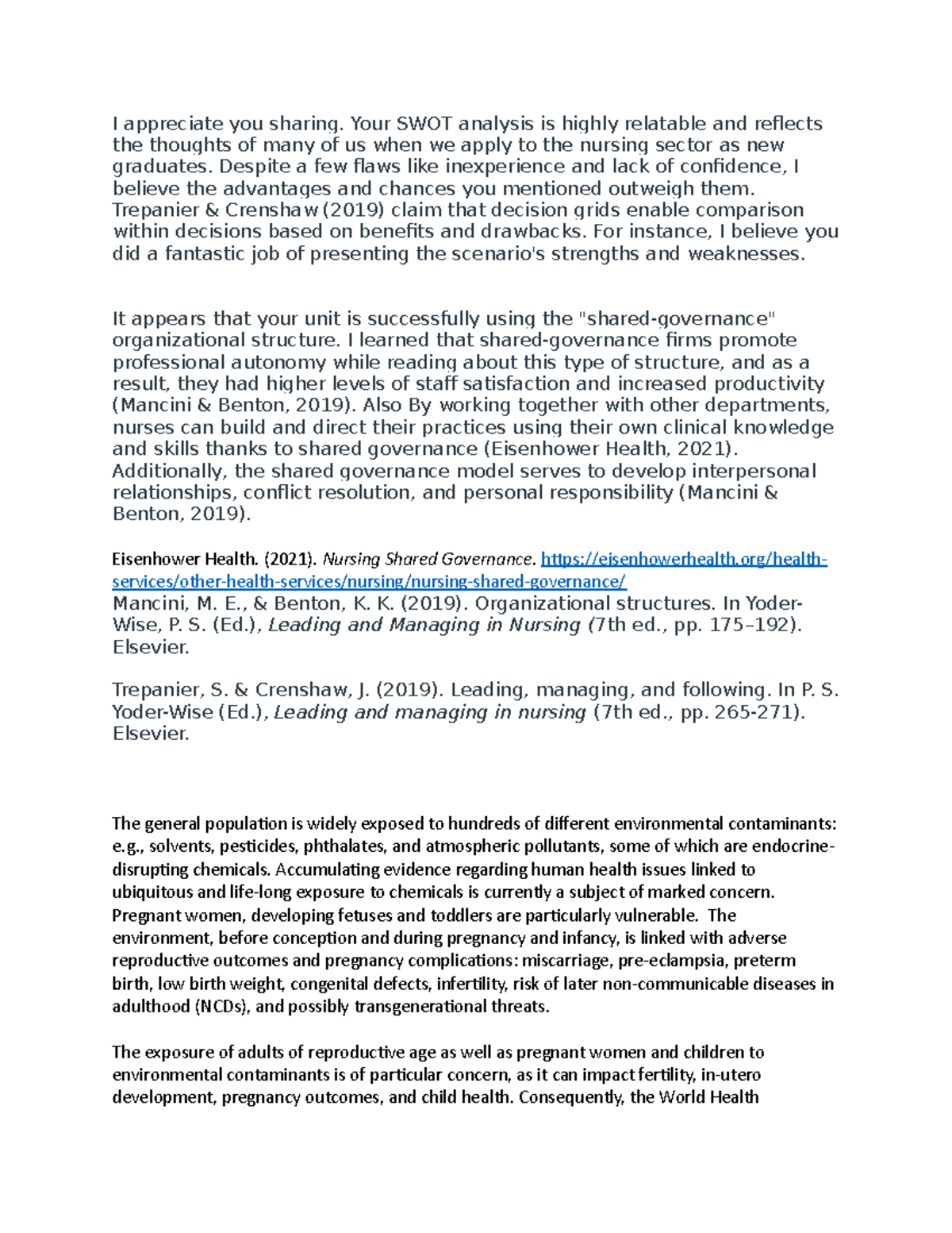 MCH stud - great - I appreciate you sharing. Your SWOT analysis is ...