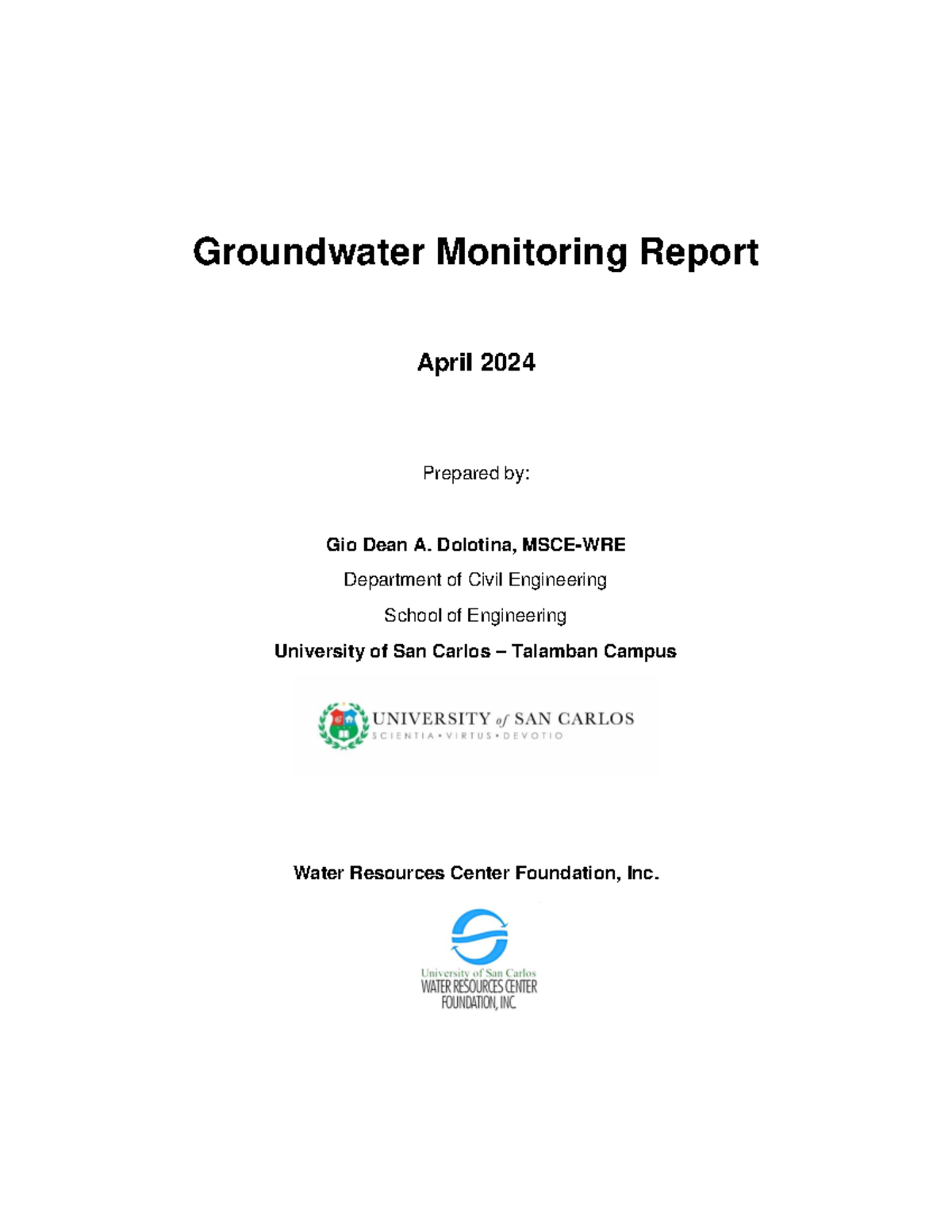 Groundwater Monitoring Report - Dolotina, Gio Dean A. - MCE 620 ...