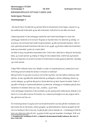 Obligatorisk oppgave Vår 2022 - Obligatorisk oppgave Vår 2022 STV Seminargruppe 8 Embla Vreim ...
