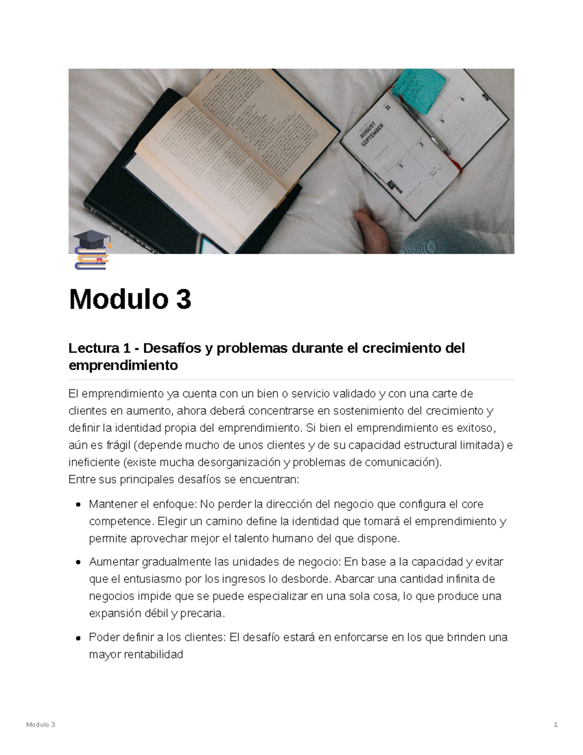 Modulo 3 - Resumen Desarrollo Emprendedor - Modulo 3 Lectura 1 - Desafíos y problemas durante el ...