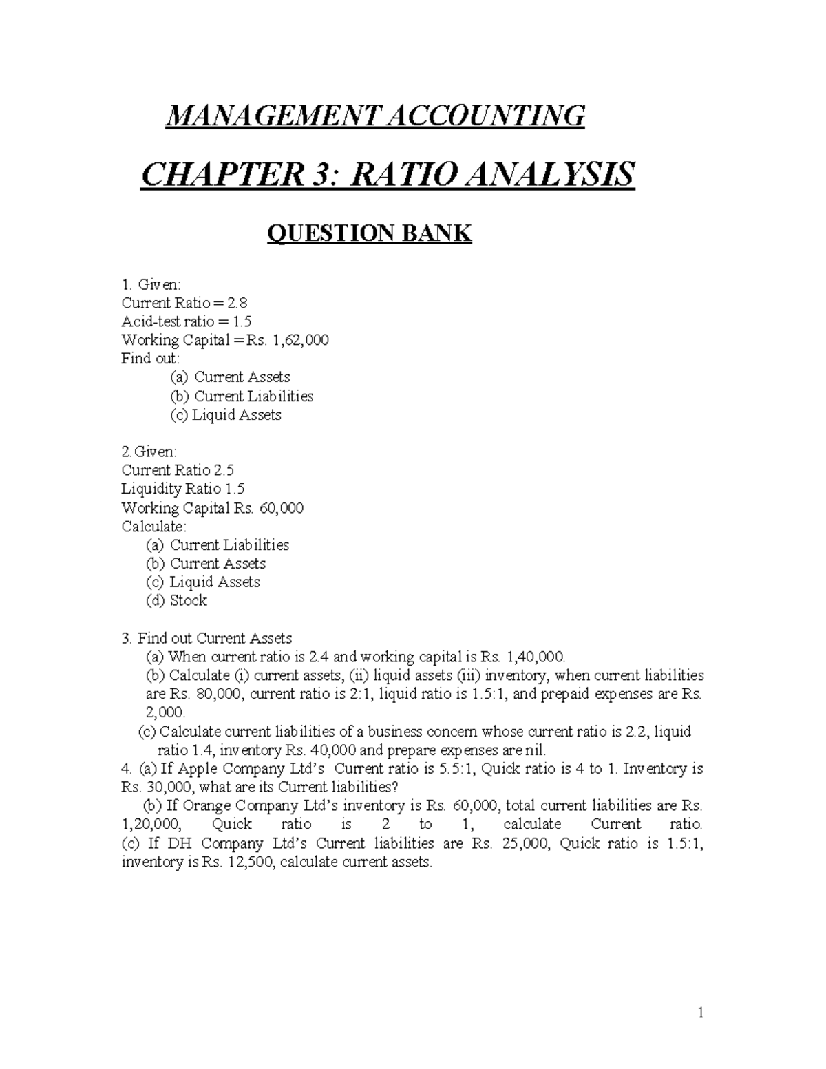 Ratio analysis - MANAGEMENT ACCOUNTING CHAPTER 3: RATIO ANALYSIS ...
