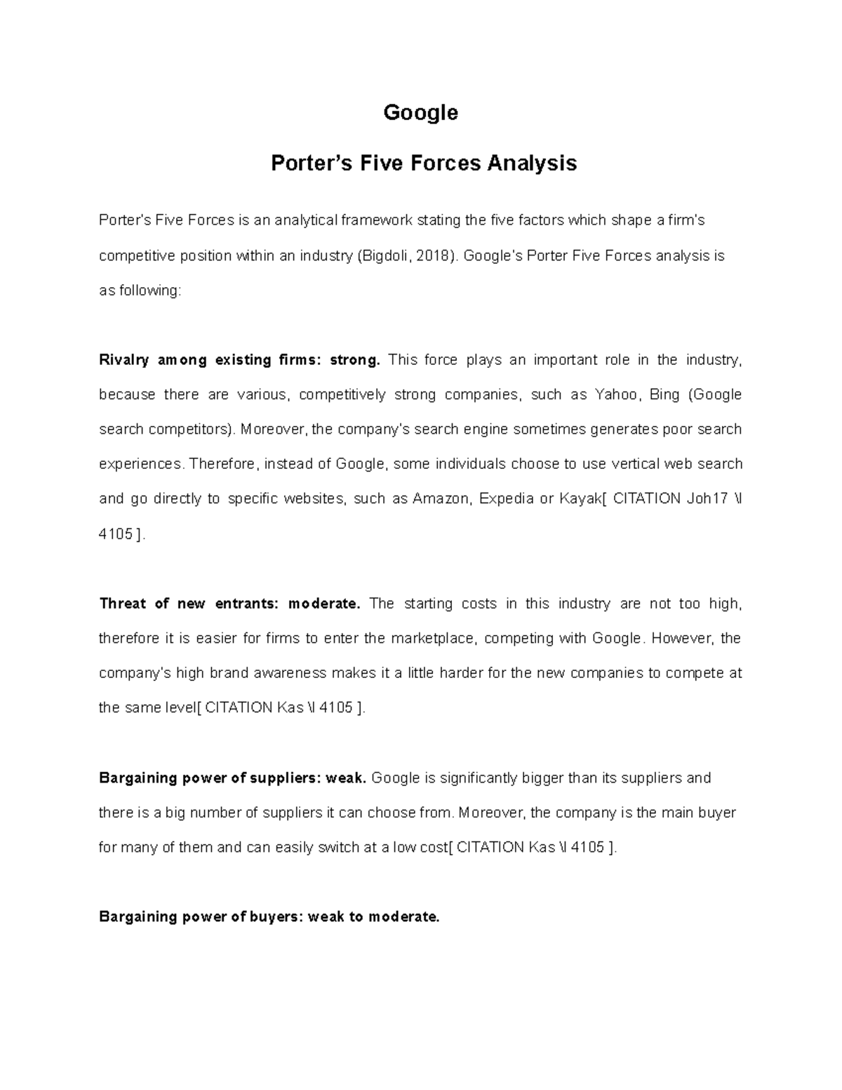 Case1 - Porter's five forces for Google - Google Porter’s Five Forces ...