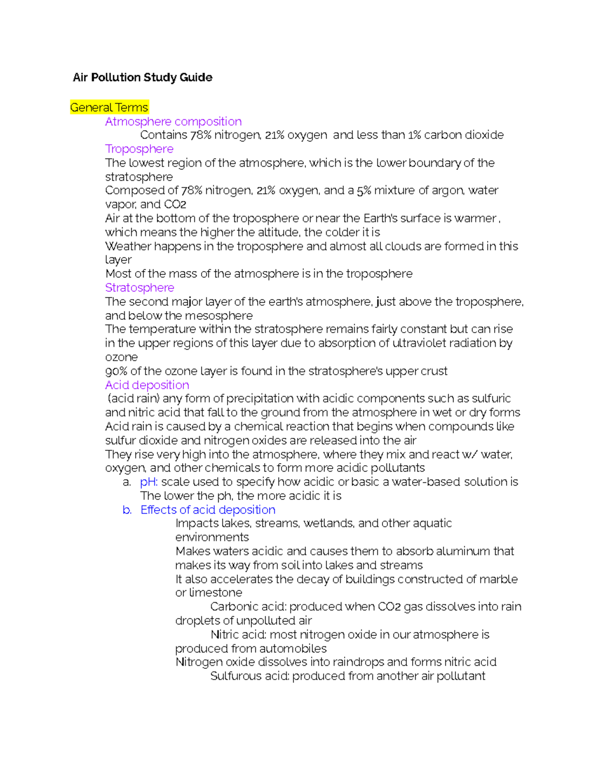 Air Pollution Study Guide - Air Pollution Study Guide General Terms ...