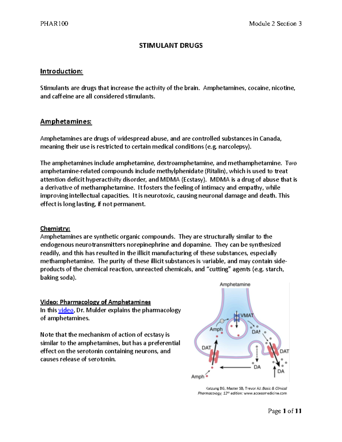 2.3 Stimulants - Summary Biology - PHAR100 Module 2 Section 3 STIMULANT ...
