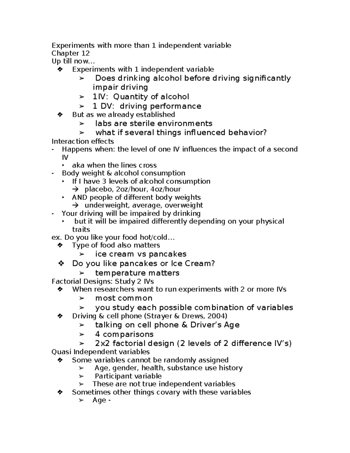Research methods notes ch12 - Experiments with more than 1 independent ...