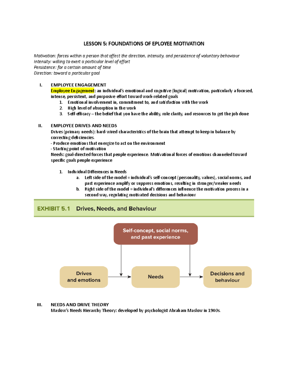 ORGB364 Lesson 5 Notes - LESSON 5: FOUNDATIONS OF EPLOYEE MOTIVATION ...