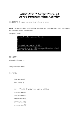 Programming Lab Report 14 - Computer Engineering - PangSU - Studocu