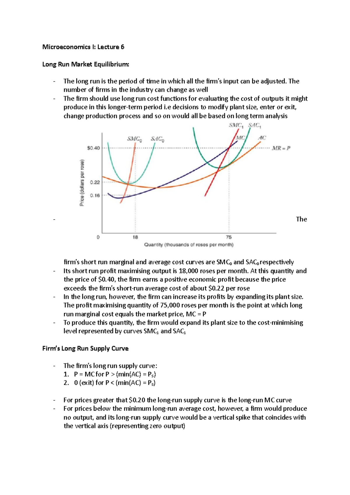 Lecture 6 - Microeconomics I: Lecture 6 Long Run Market Equilibrium ...