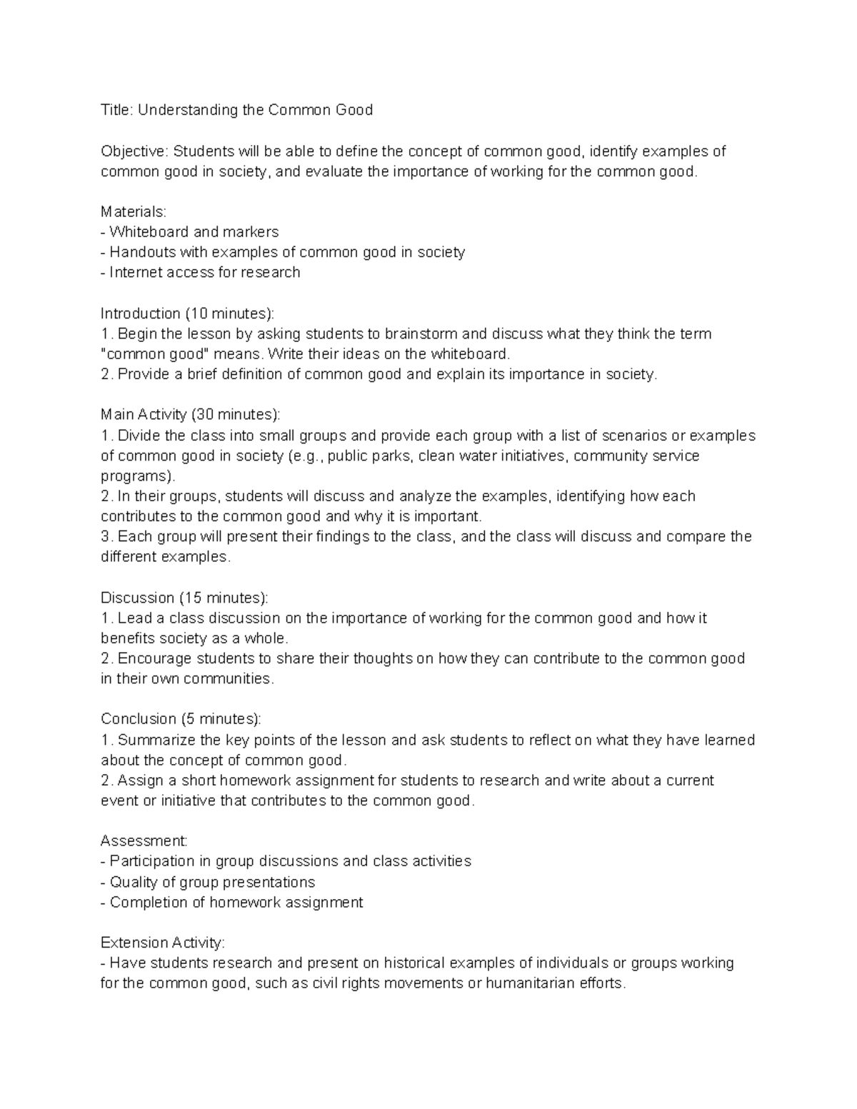 Title- Understanding the Common Good - Title: Understanding the Common ...