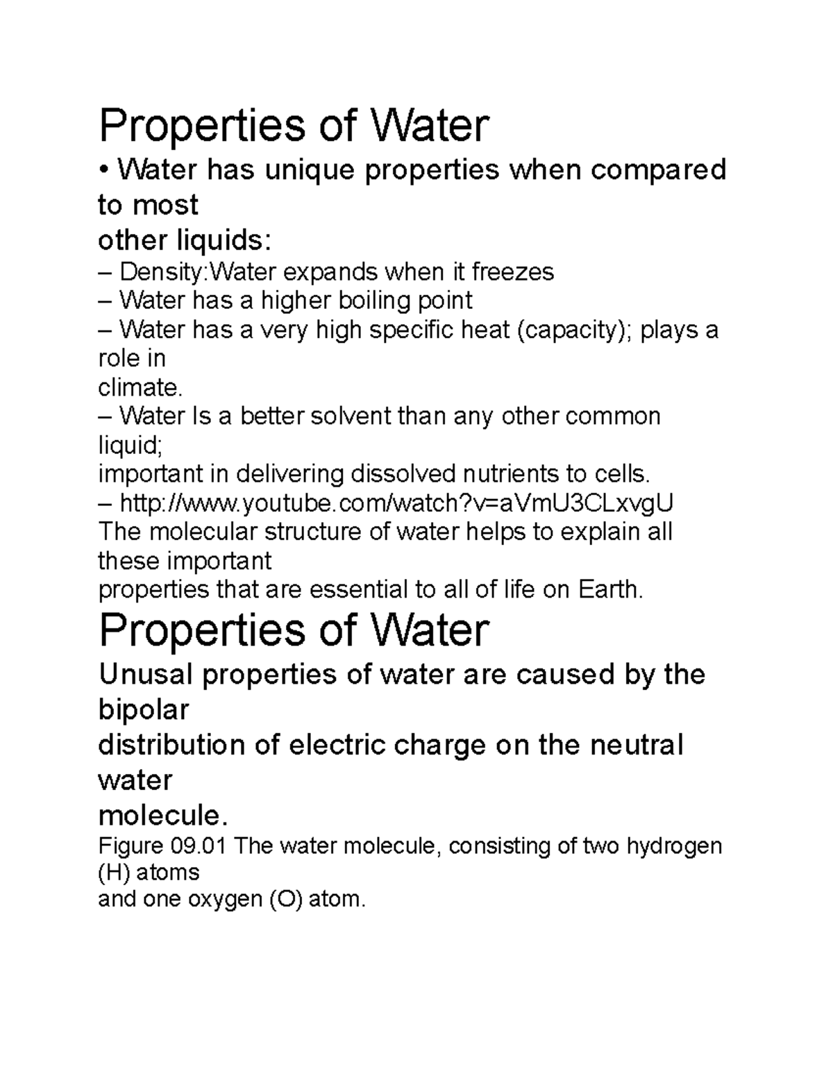 Chapter 9 - Properties of Water Water has unique properties when ...