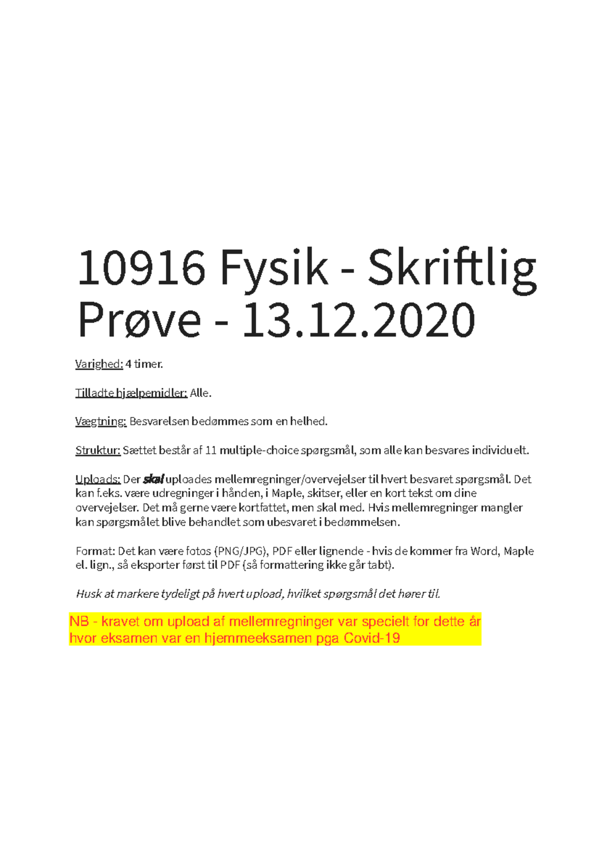 Eksamen 10916 E20 pdf fra DE MC - 10916 Fysik - Skrilig Prøve - 13 ...