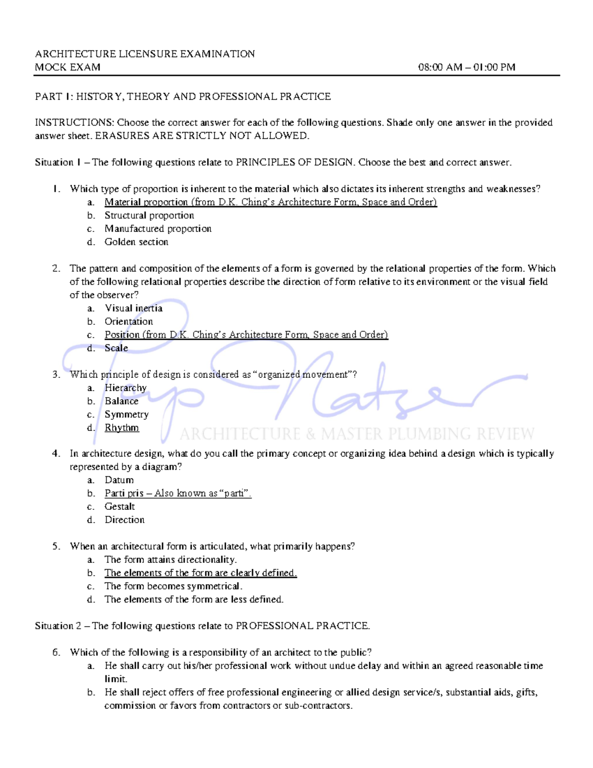 building technology - ARCHITECTURE LICENSURE EXAMINATION MOCK EXAM 08: ...