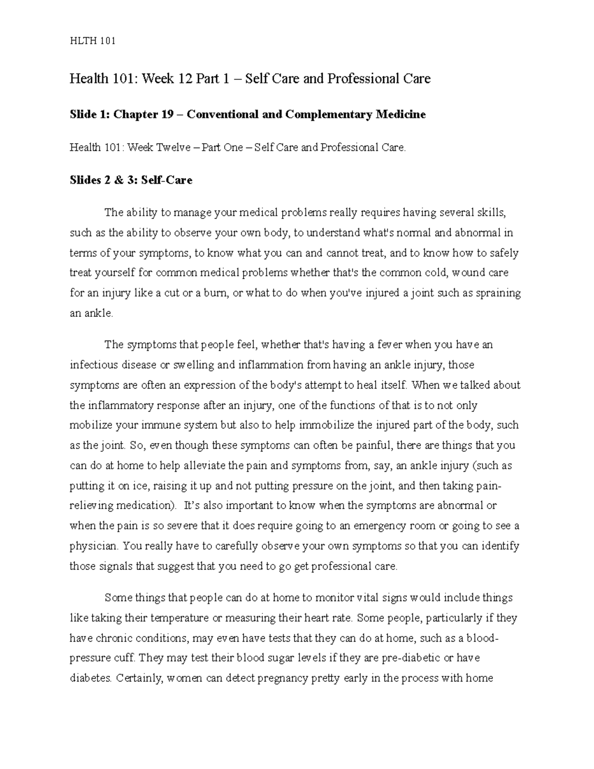 HLTH 101-Week12-Part1-Transcript - Health 101: Week 12 Part 1 – Self ...