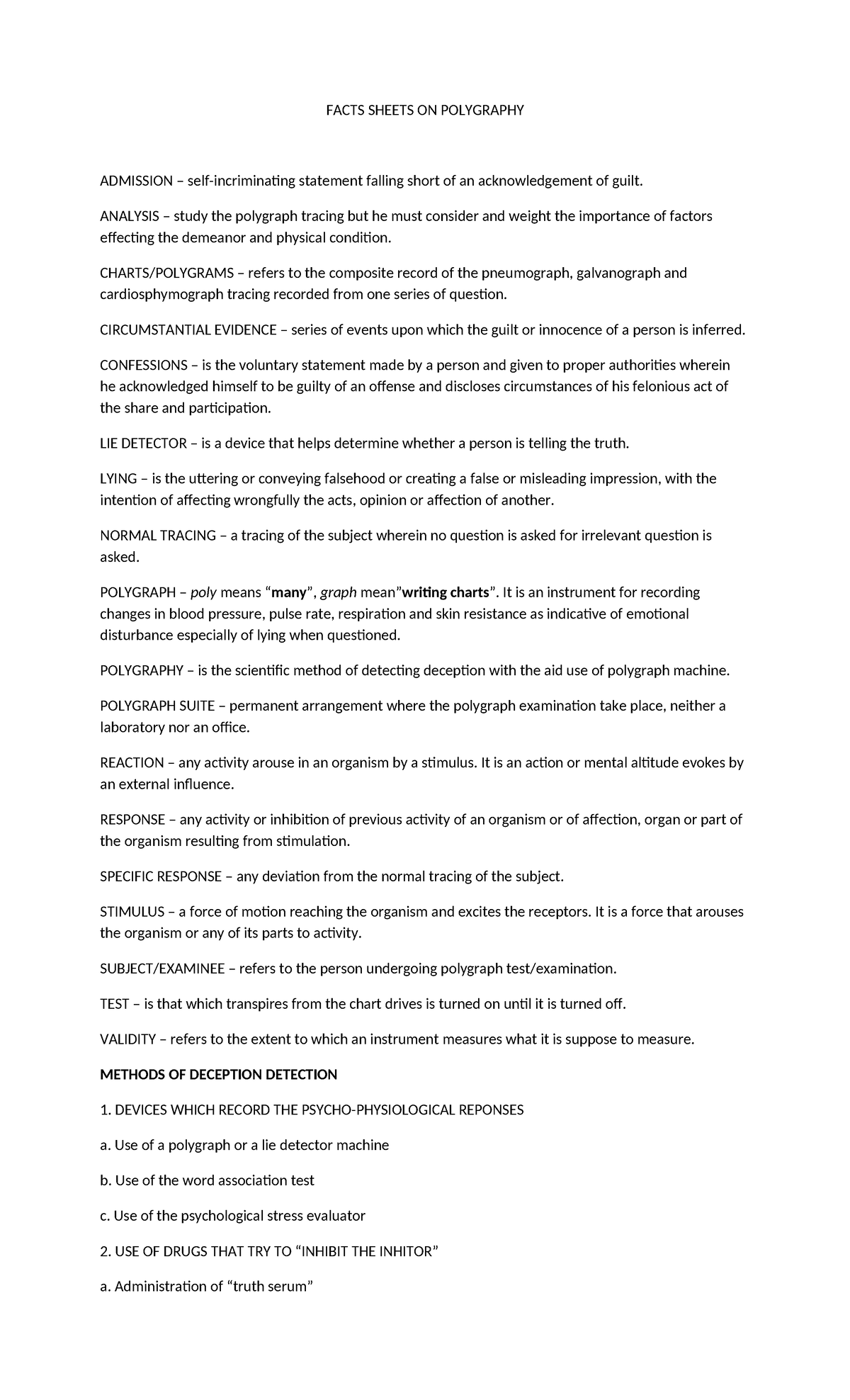 Review Materials ON Polygraphy - FACTS SHEETS ON POLYGRAPHY ADMISSION ...