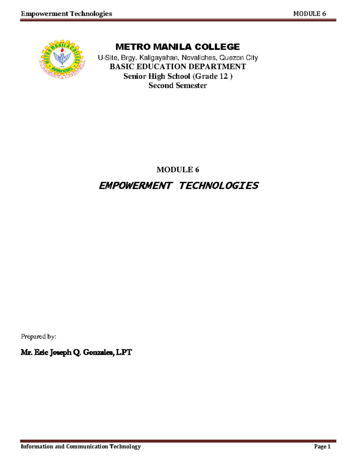 0tth4xzhn Module-6- Empowerment-Tech - METRO MANILA COLLEGE U-Site ...