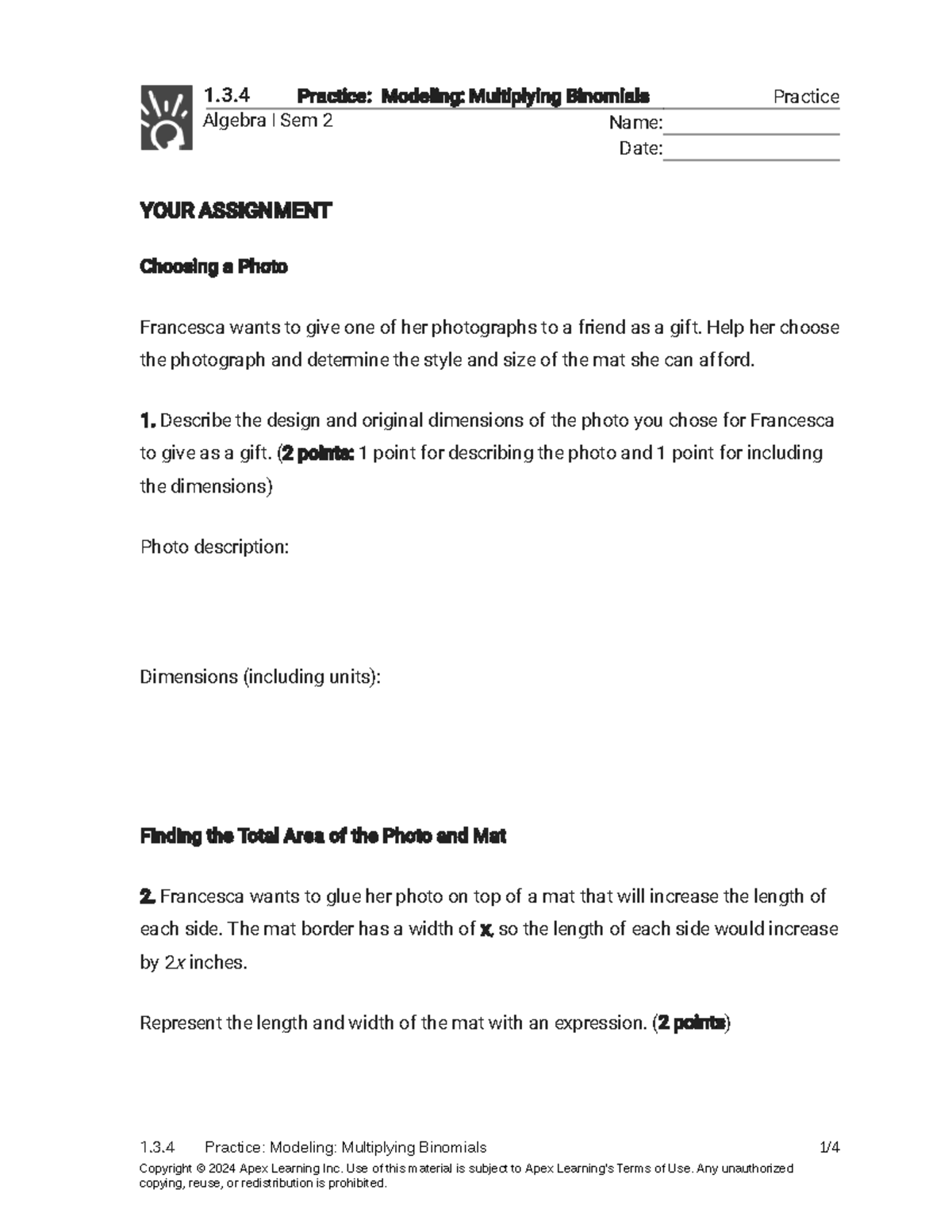 1.3.4 Practice - Modeling Multiplying Binomials (Practice) - Practice ...