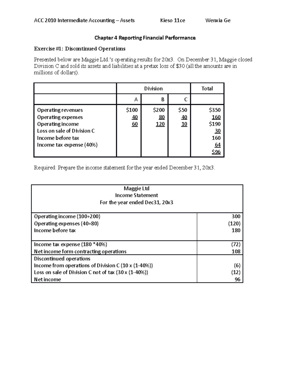 Ch04 class exercise - ACC 2010 Intermediate Accounting – Assets Kieso ...