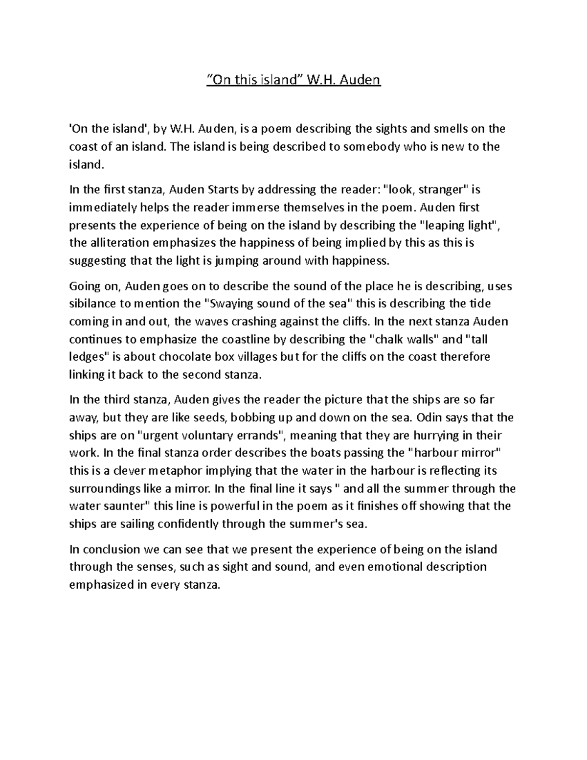 Auden the island - hist - “On this island” W. Auden 'On the island', by ...