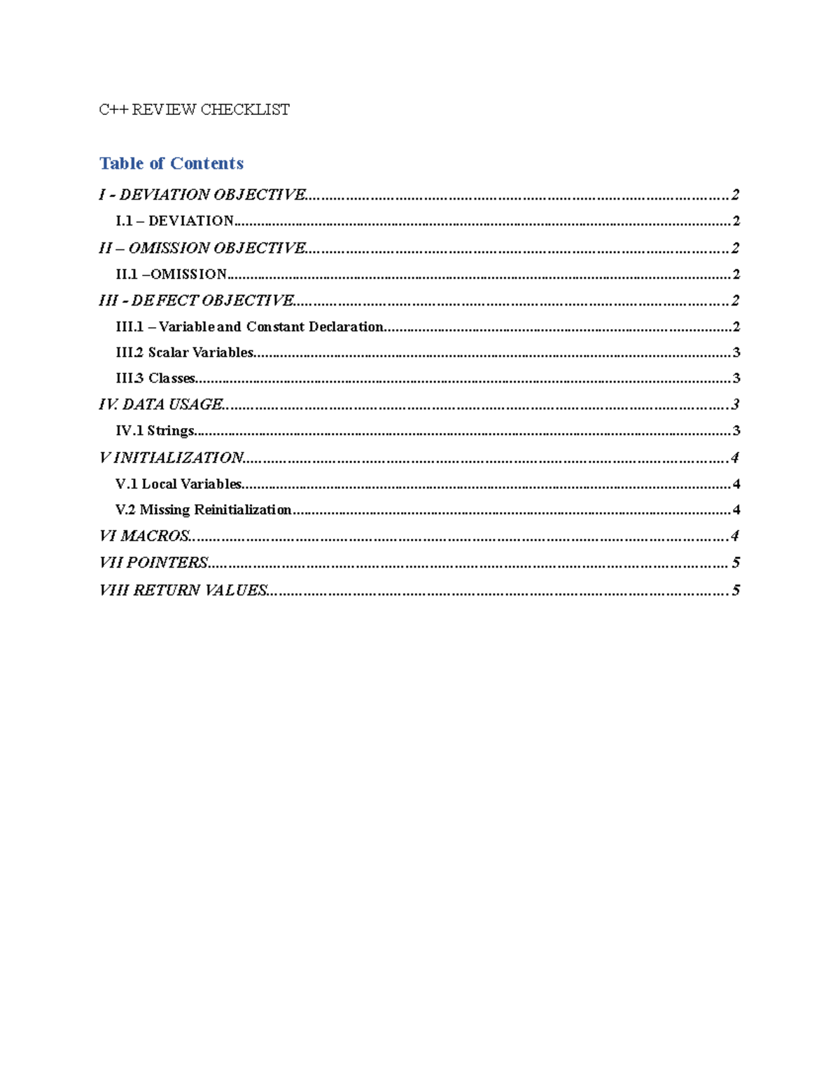 Code review checklist of software testing - C++ REVIEW CHECKLIST I ...