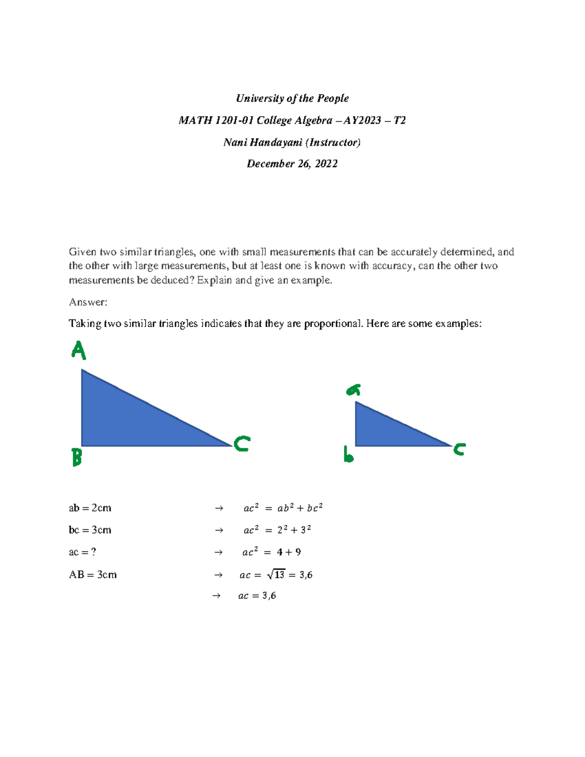 Discussion Forum Unit 7 - University of the People MATH 1201-01 College ...