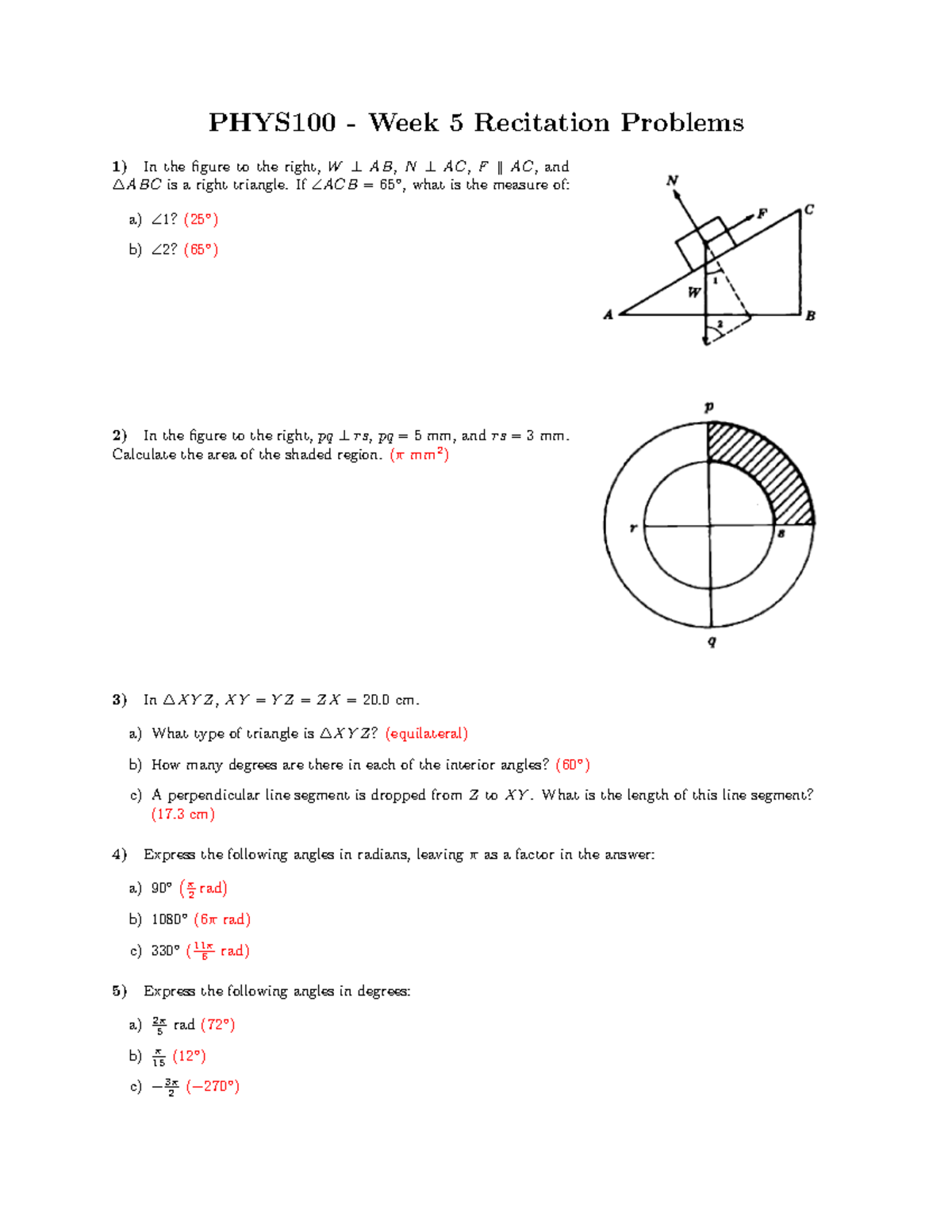 PHYS 100 Recitation Week 5 - PHYS100 - Week 5 Recitation Problems In the figure to the right, W ...